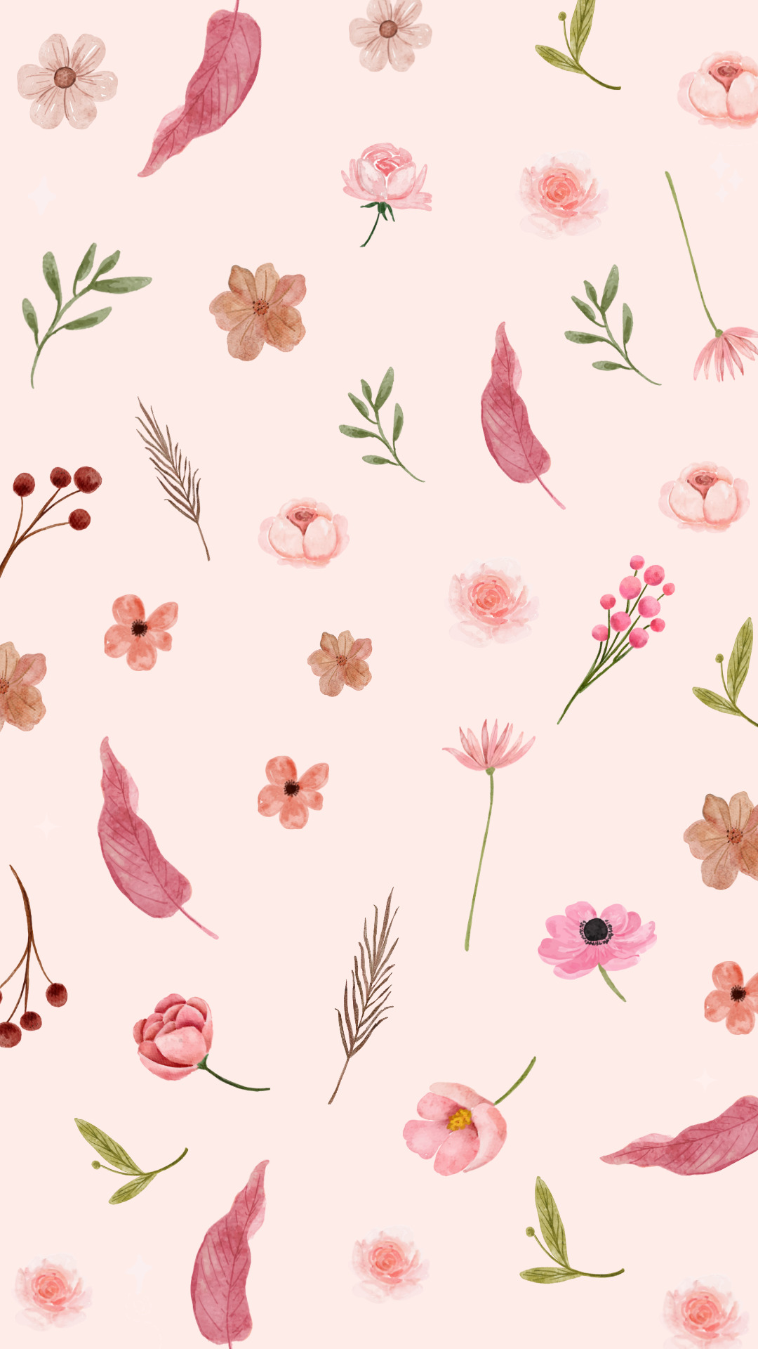 Pink Minimalist Cute Blossom and Wreath Pattern Phone Wallpaper