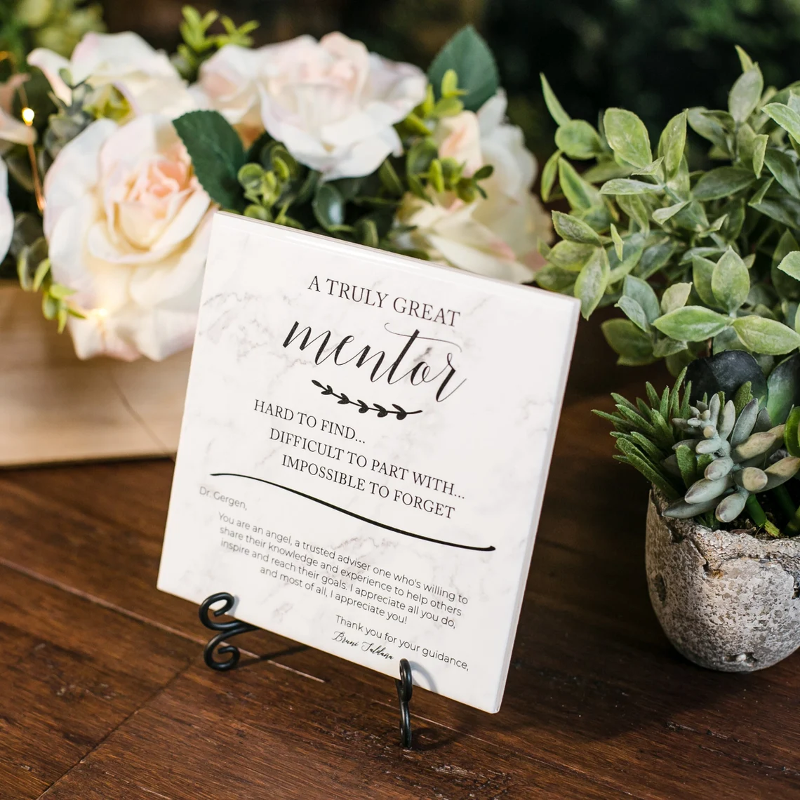 Custom Marble Mentor Plaque With Stand