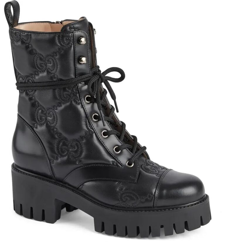 GUCCI Logo Quilted Leather Combat Boots